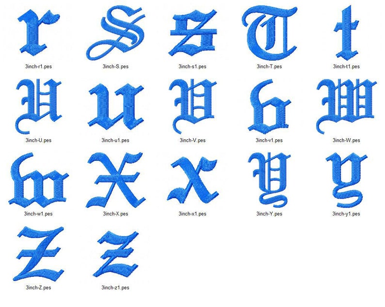 Old English Machine Embroidery Font Monogram Alphabet - 3 Sizes - BX ...