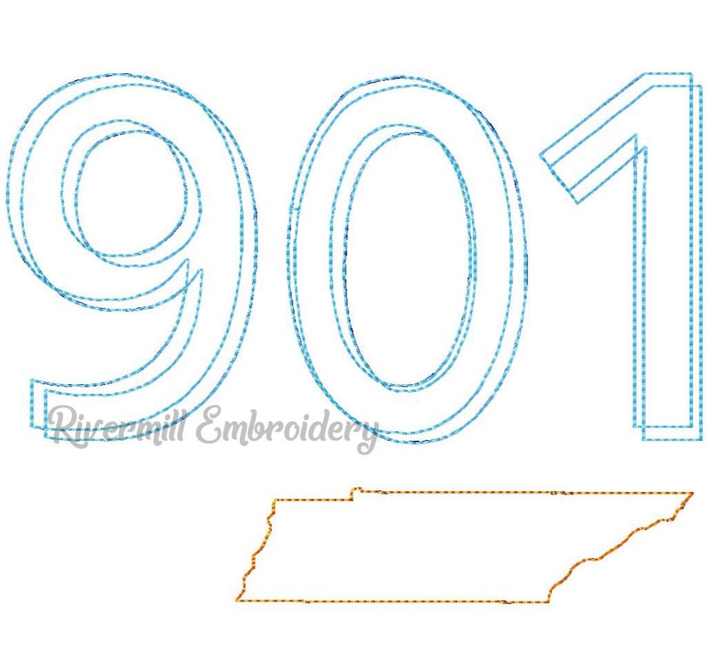 TN 901 Area Code Raggy Applique Machine Embroidery Design - 4 Sizes ...