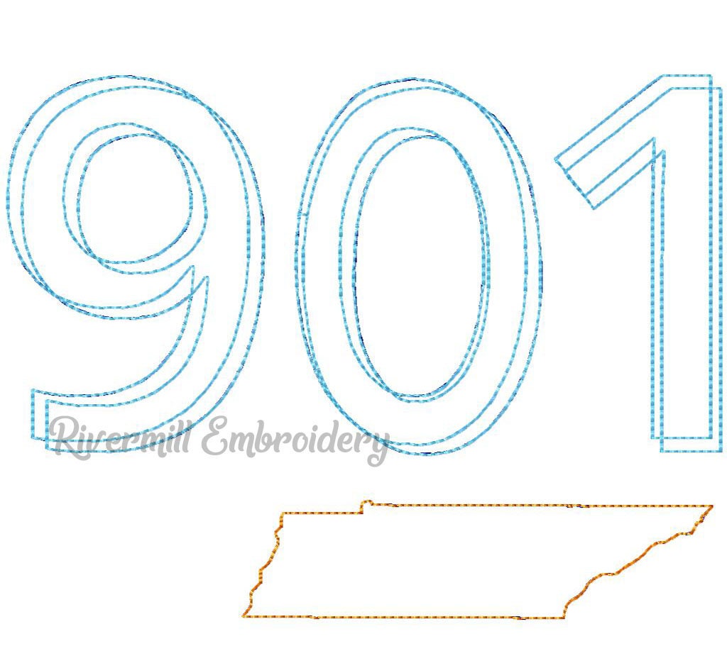 TN 901 Area Code Raggy Applique Machine Embroidery Design - 4 Sizes ...