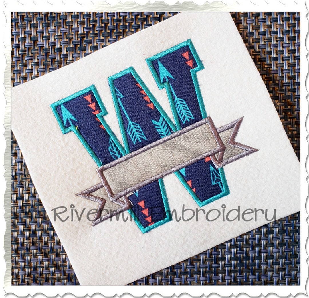 Applique Varsity Letters W/ Banner Machine Embroidery Font Monogram ...
