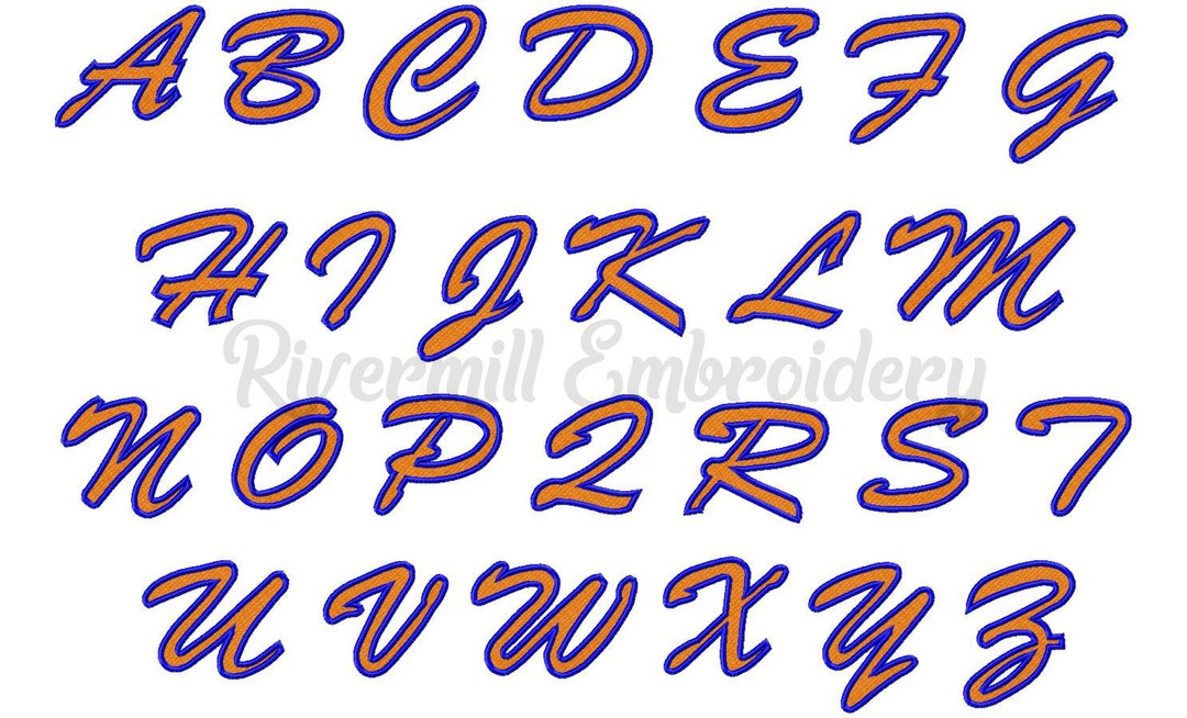 2 Color Casual Script Upper Case Machine Embroidery Font Monogram ...