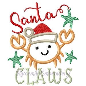 Santa Claws Crab Christmas Applique Machine Embroidery Design - 3 Sizes ...