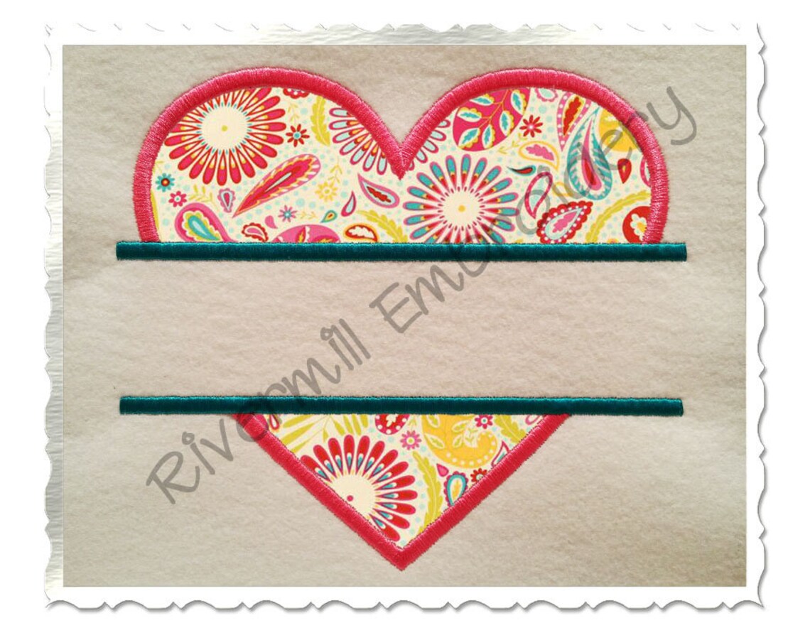 Split Applique Heart Machine Embroidery Design 4 Sizes - Etsy