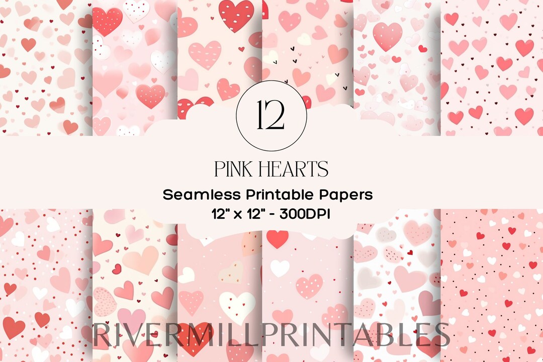 Pink Hearts Printable Papers, 300DPI JPG Files Digital Download ...