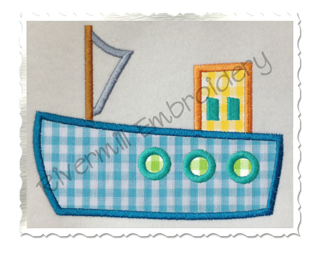Applique Boat Machine Embroidery Design - 4 Sizes - Instant Download ...