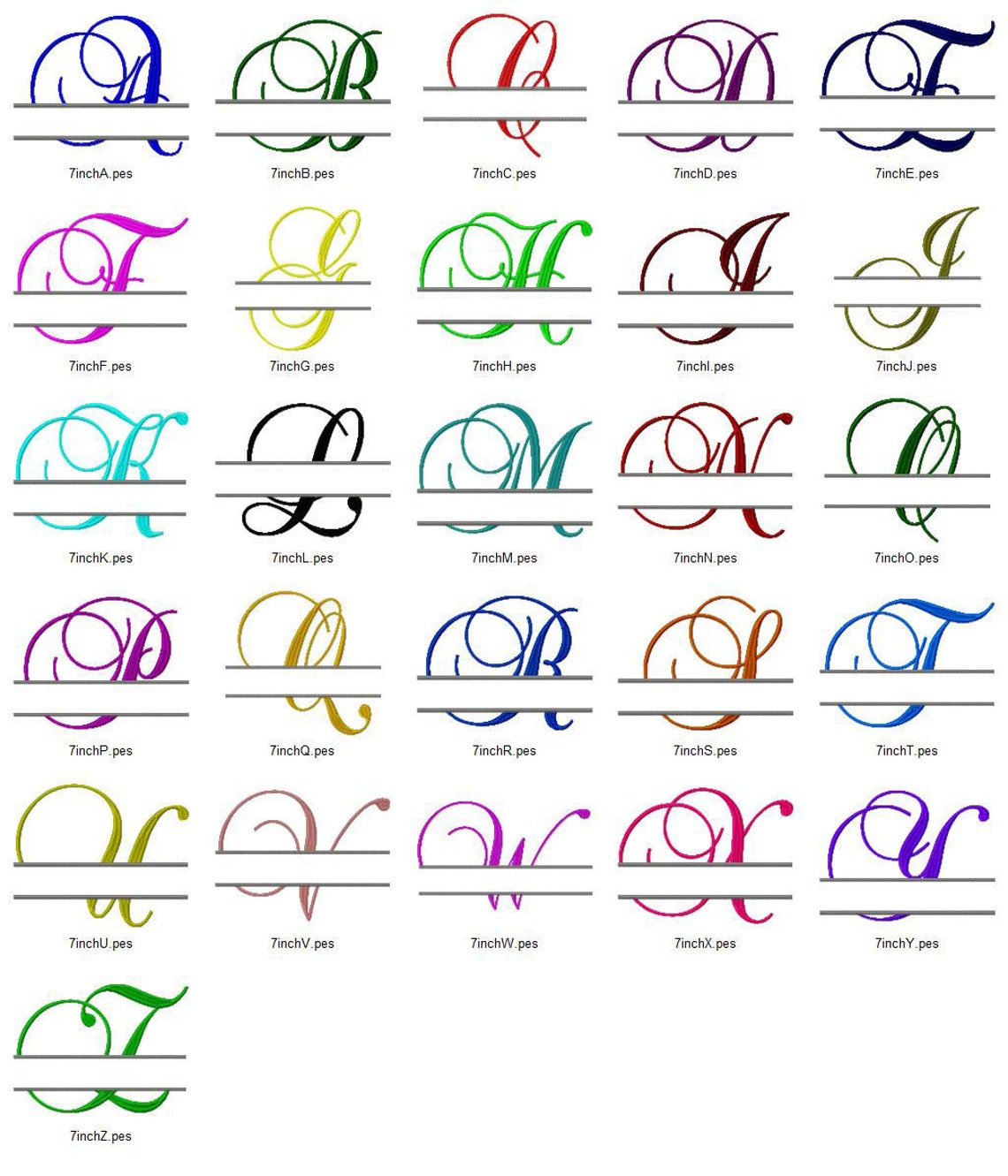 Split Script Machine Embroidery Alphabet - 4 Sizes - BX Files Instant ...