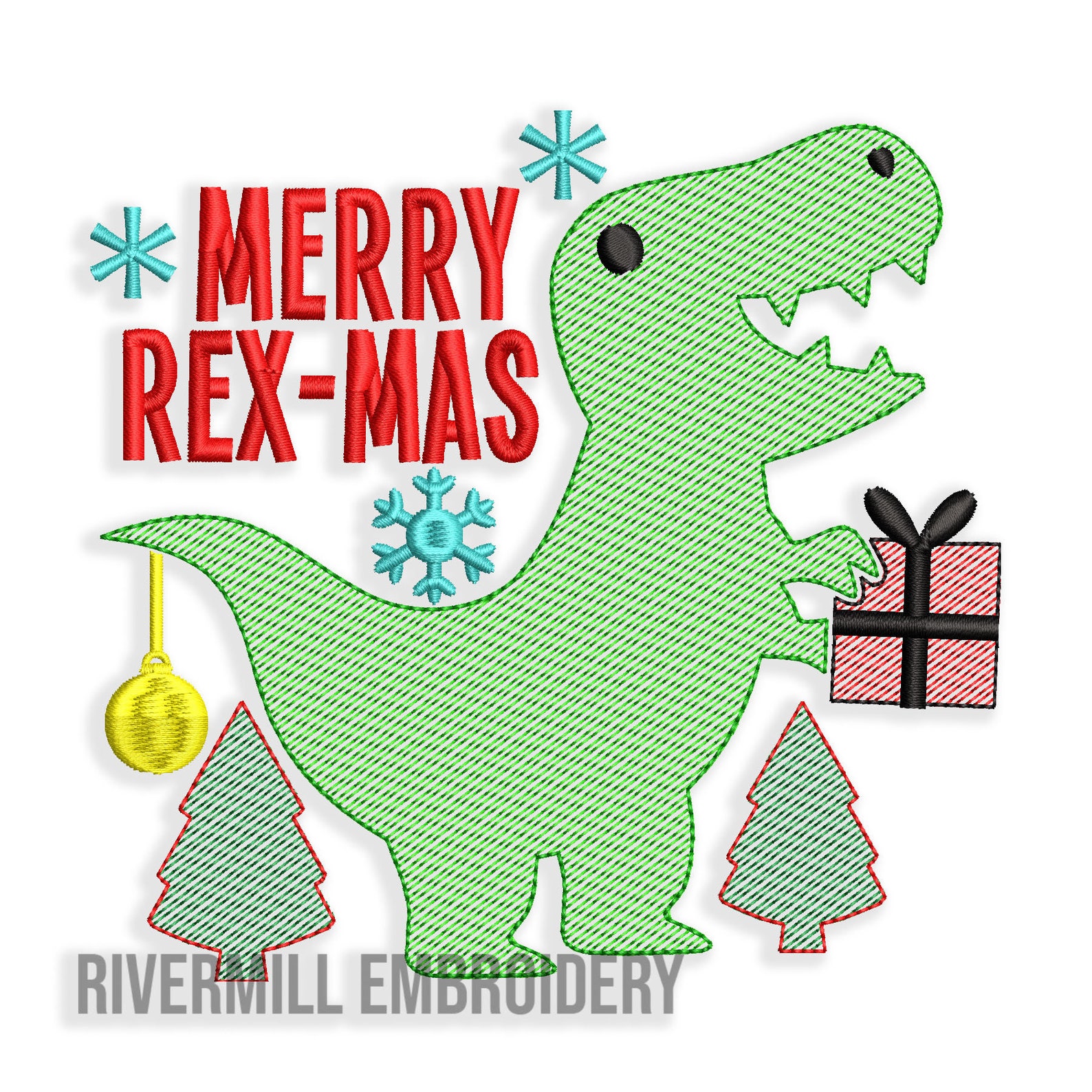 Merry Rex-mas Sketch Machine Embroidery Design T-rex - Etsy