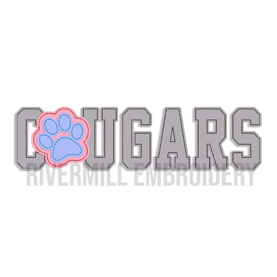 Raggy Applique Cougars With a Paw Print Machine Embroidery Design - 4 Sizes - Instant Download ...