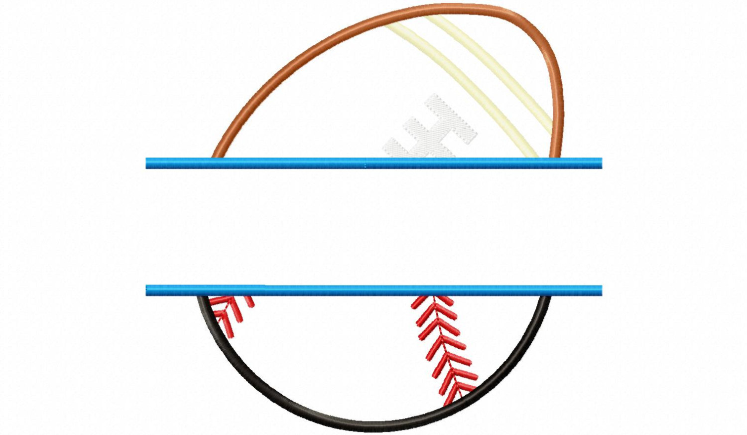 Split Ball Half Football Half Softball / Baseball Applique Machine ...