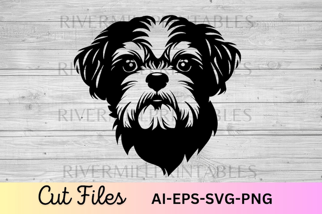 Shih Tzu Dog Face SVG EPS Cut File - Cricut Silhouette Stencil Vector ...