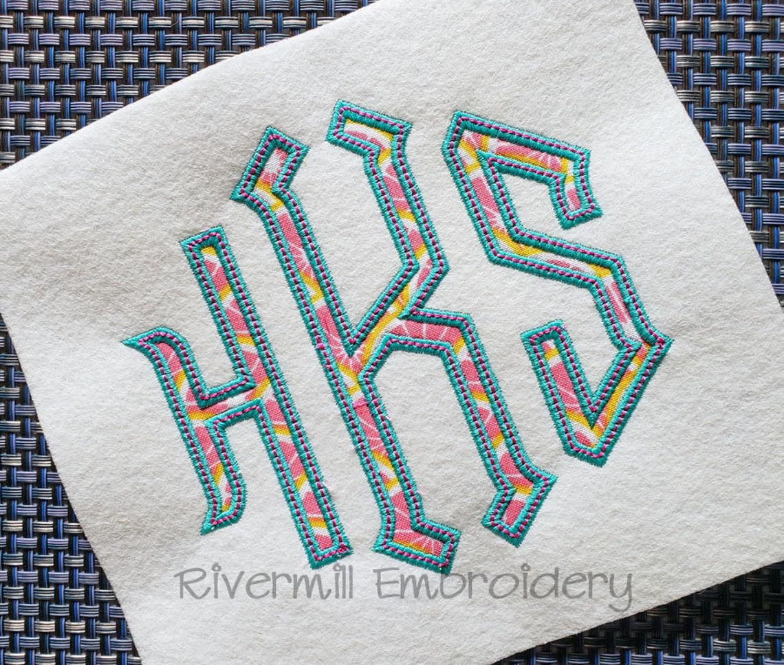 Point Monogram Applique W/ Bean Stitch Machine Embroidery Font Alphabet ...