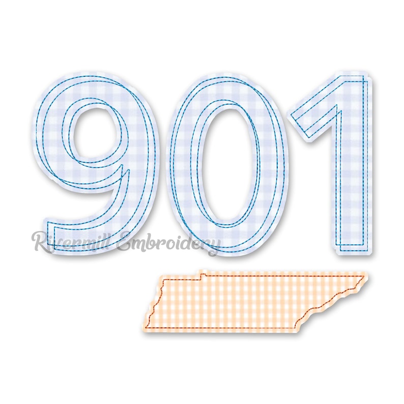 TN 901 Area Code Raggy Applique Machine Embroidery Design - 4 Sizes ...