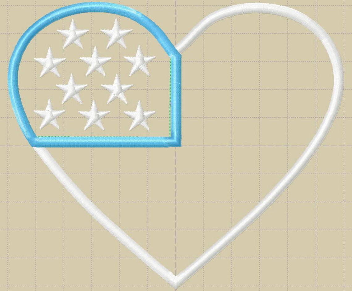Applique Heart Shaped U.S. Flag Machine Embroidery Design - 4 Sizes ...