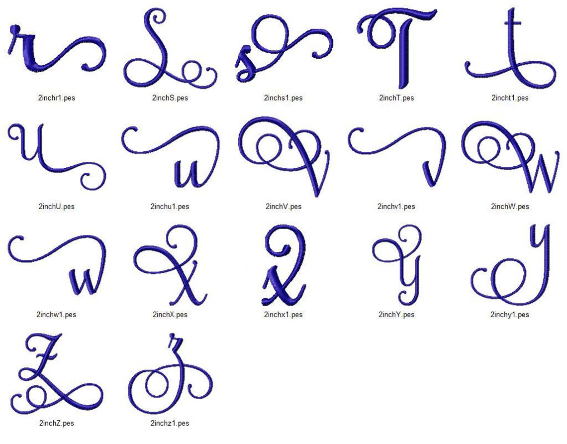 1 1/2" Size - Samantha Script Alternate Set 2 Machine Embroidery Font ...