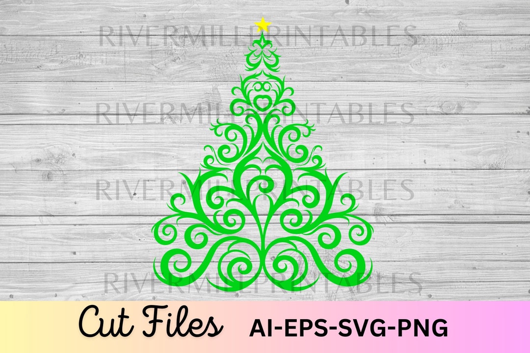Christmas Tree With Swirls SVG EPS Cut File Cricut Silhouette Stencil ...
