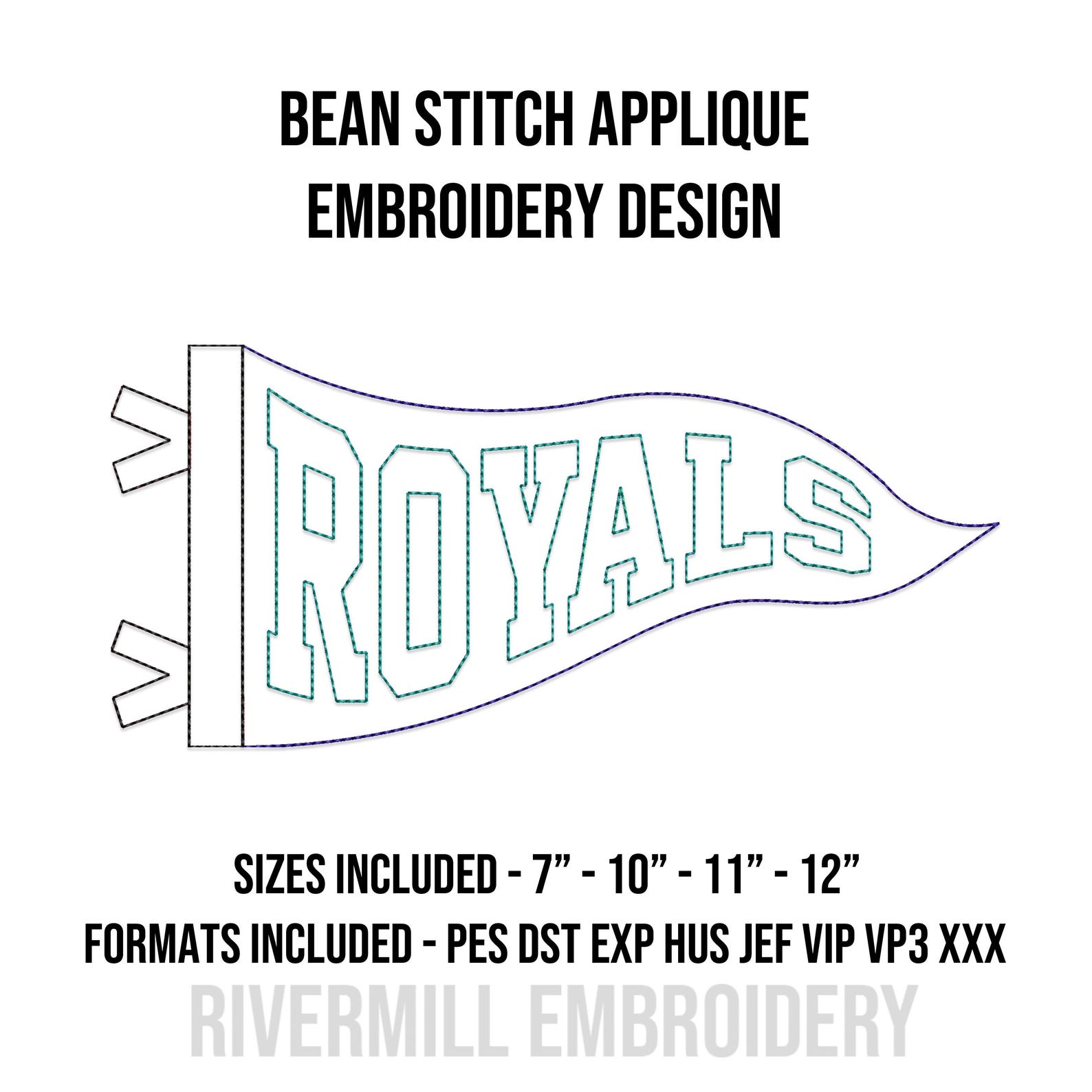 Royals Wavy Pennant Flag Bean Stitch Raggy Applique Machine Embroidery ...