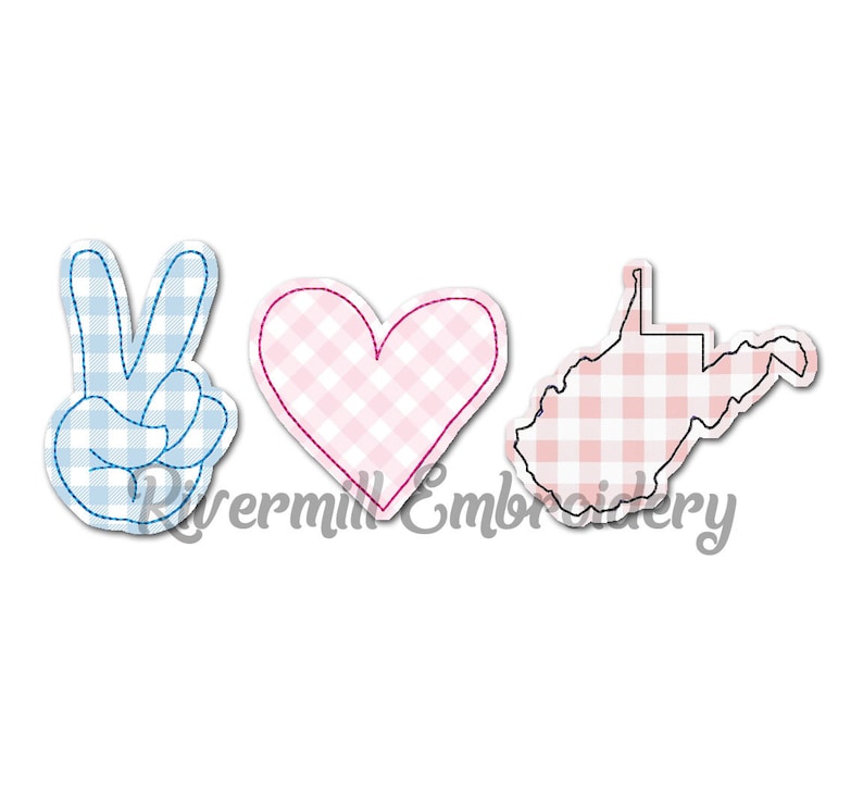 Raggy Applique Peace Love West Virginia Machine Embroidery Etsy