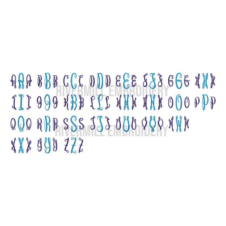 Large Classic Script 3 Letter Monogram Machine Embroidery Font Alphabet ...