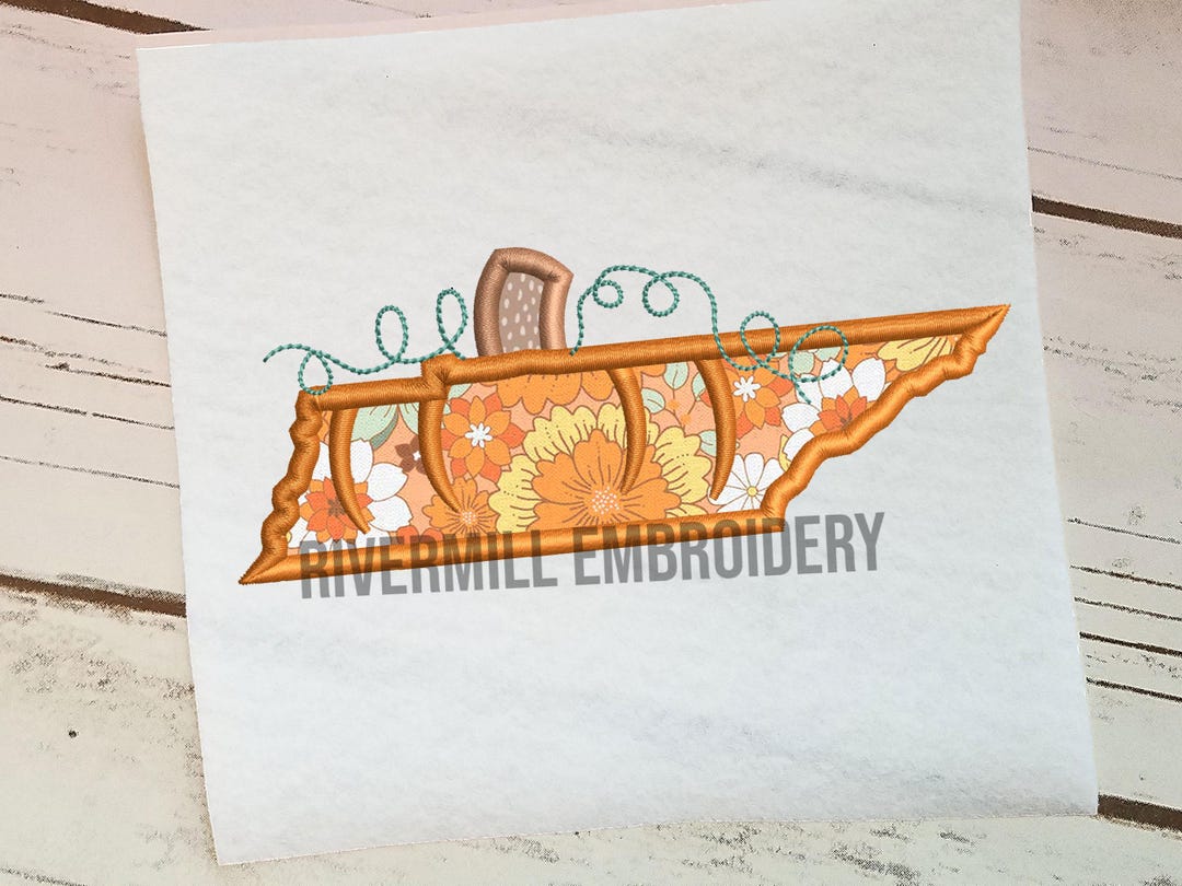 State of Tennessee TN as a Pumpkin Applique Machine Embroidery Design ...