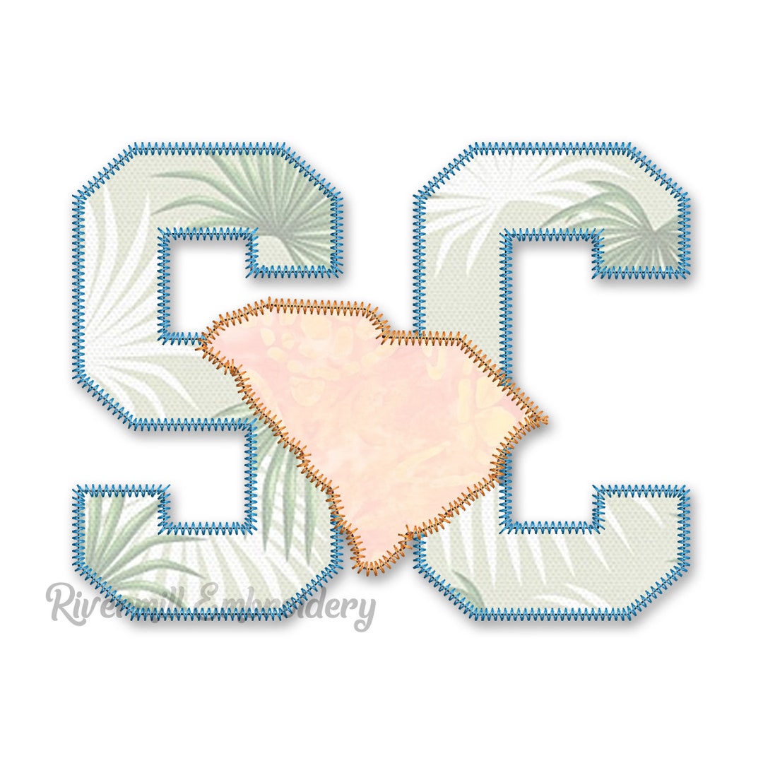 SC South Carolina Letters & State Zig Zag Applique Machine Embroidery ...