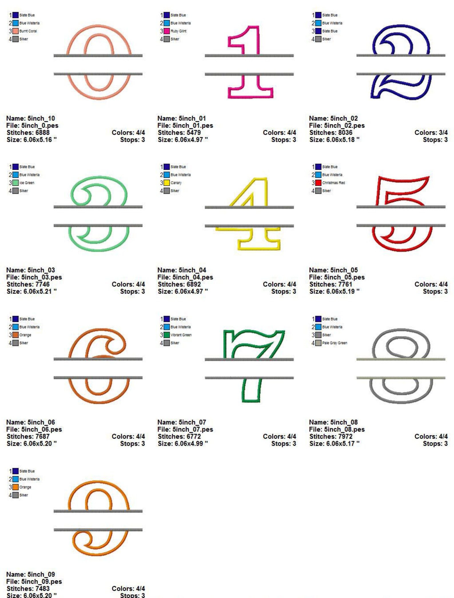 Split Numbers Machine Embroidery Design 5 Sizes - Etsy