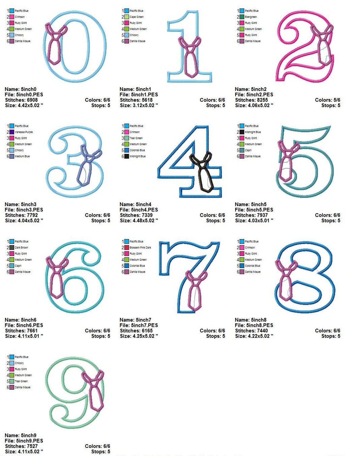 Necktie Applique Numbers Machine Embroidery Designs 4 Sizes - Etsy