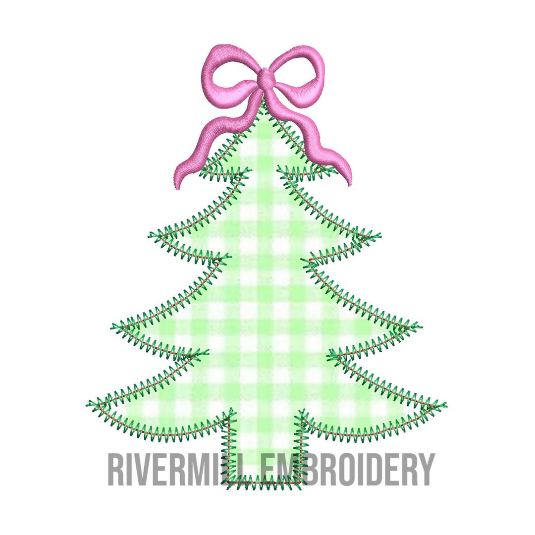 Zig Zag Applique Christmas Tree With A Bow Machine Embroidery Design ...