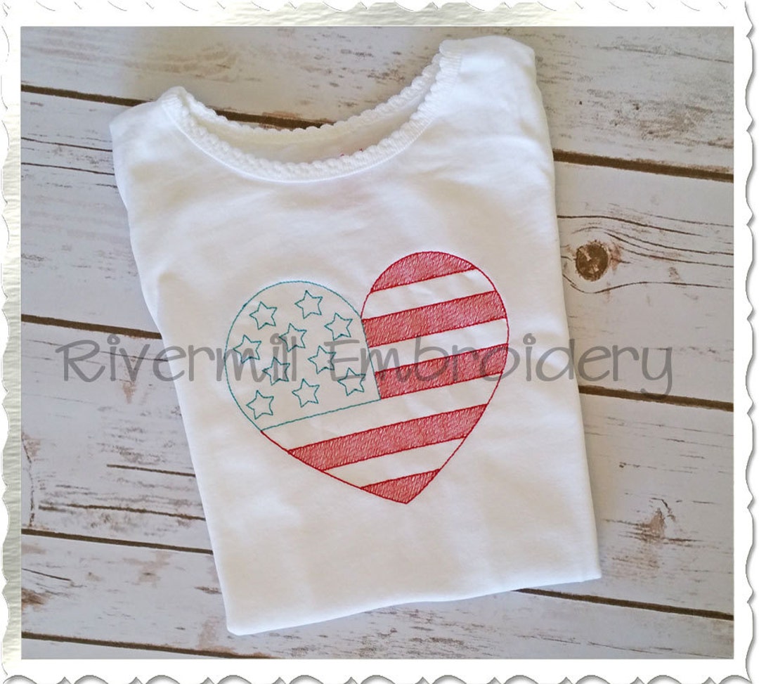 Vintage Style Heart Shaped American Flag Machine Embroidery Design - Etsy