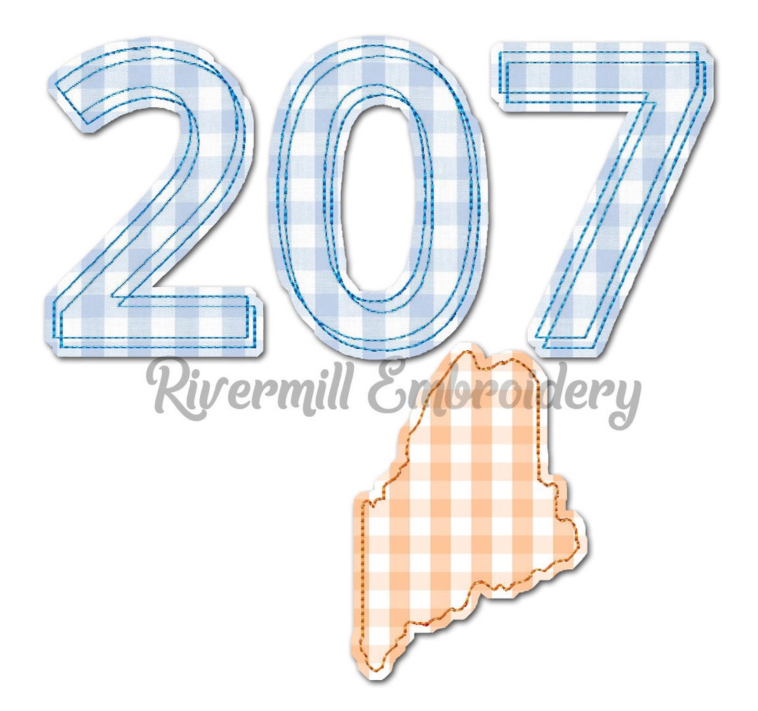 Maine ME 207 Area Code Raggy Applique Machine Embroidery Design 4 Sizes ...