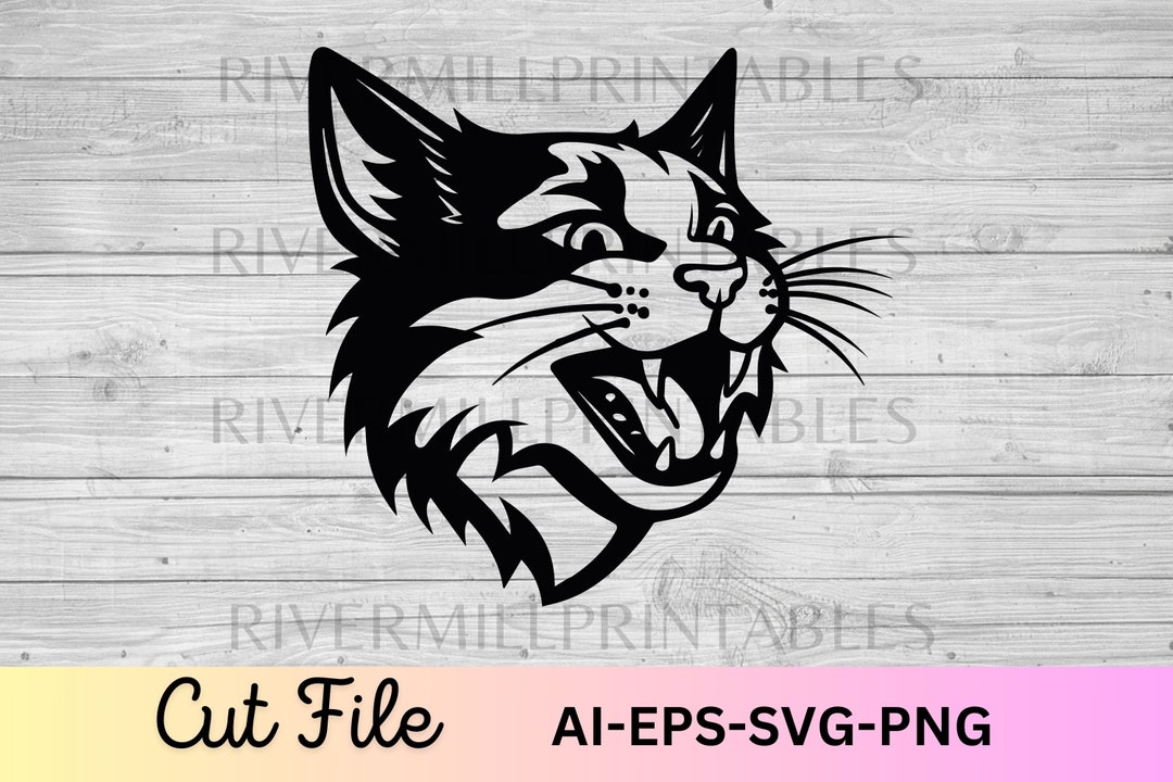 Meowing Cat Face SVG EPS Cut File Cricut Silhouette Stencil Vector - Etsy