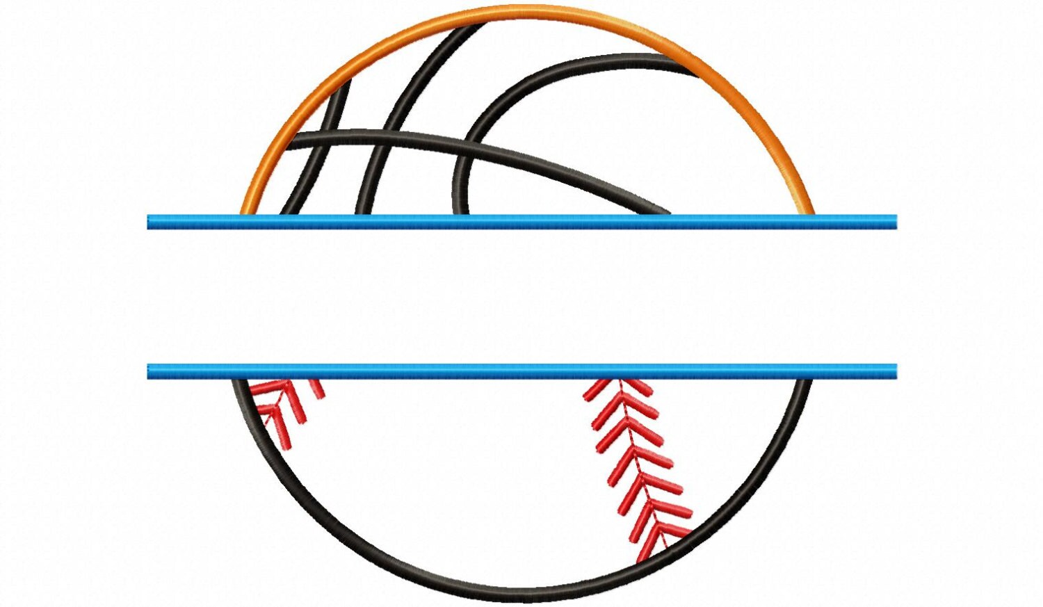 Split Ball Half Basketball Half Softball / Baseball Applique | Etsy