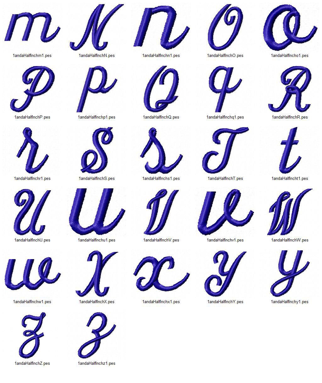 Simple Script Machine Embroidery Font Alphabet - 1 1/2" Inch Size ONLY ...