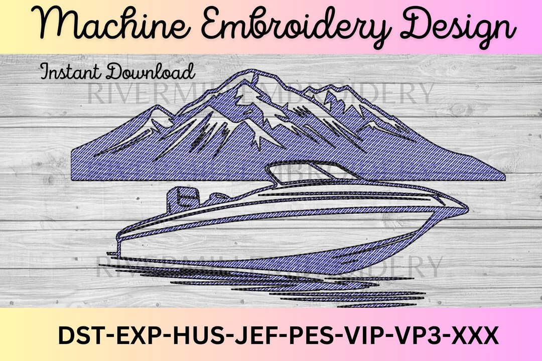 Boat in a Lake Sketch Style Machine Embroidery Design - 4 Sizes ...