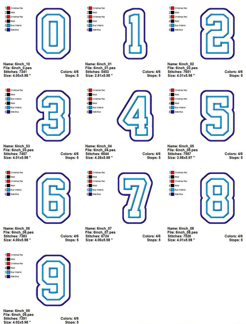 Double Applique Varsity Numbers Machine Embroidery Design - 4 Sizes ...