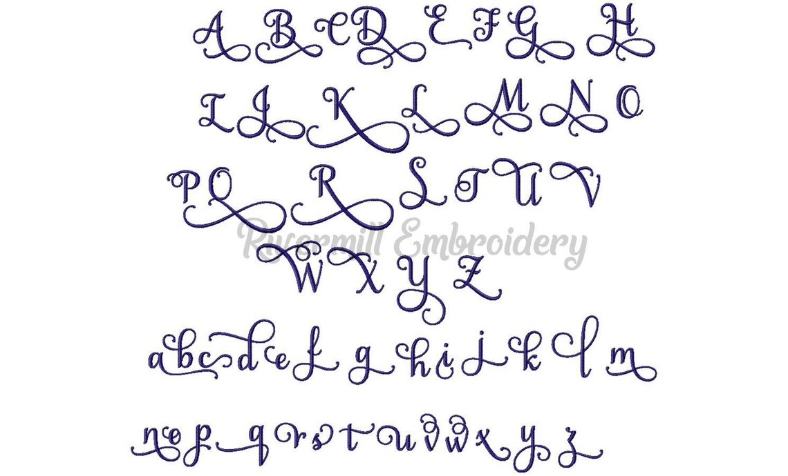 1 1/4" Size - Samantha Script Alternate Set 1 Machine Embroidery Font ...