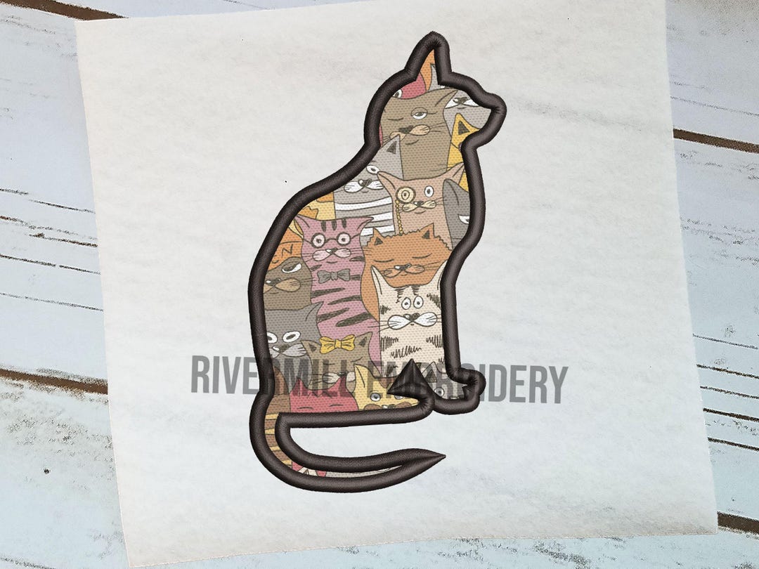 Applique Sitting Cat Machine Embroidery Design - Instant Download PES ...