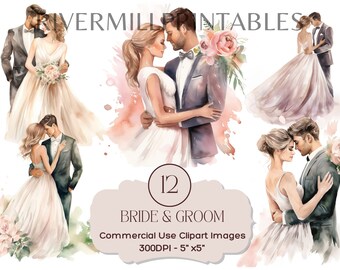 12 Bride & Groom Wedding Clipart Images, 300DPI PNG Files, Digital ...