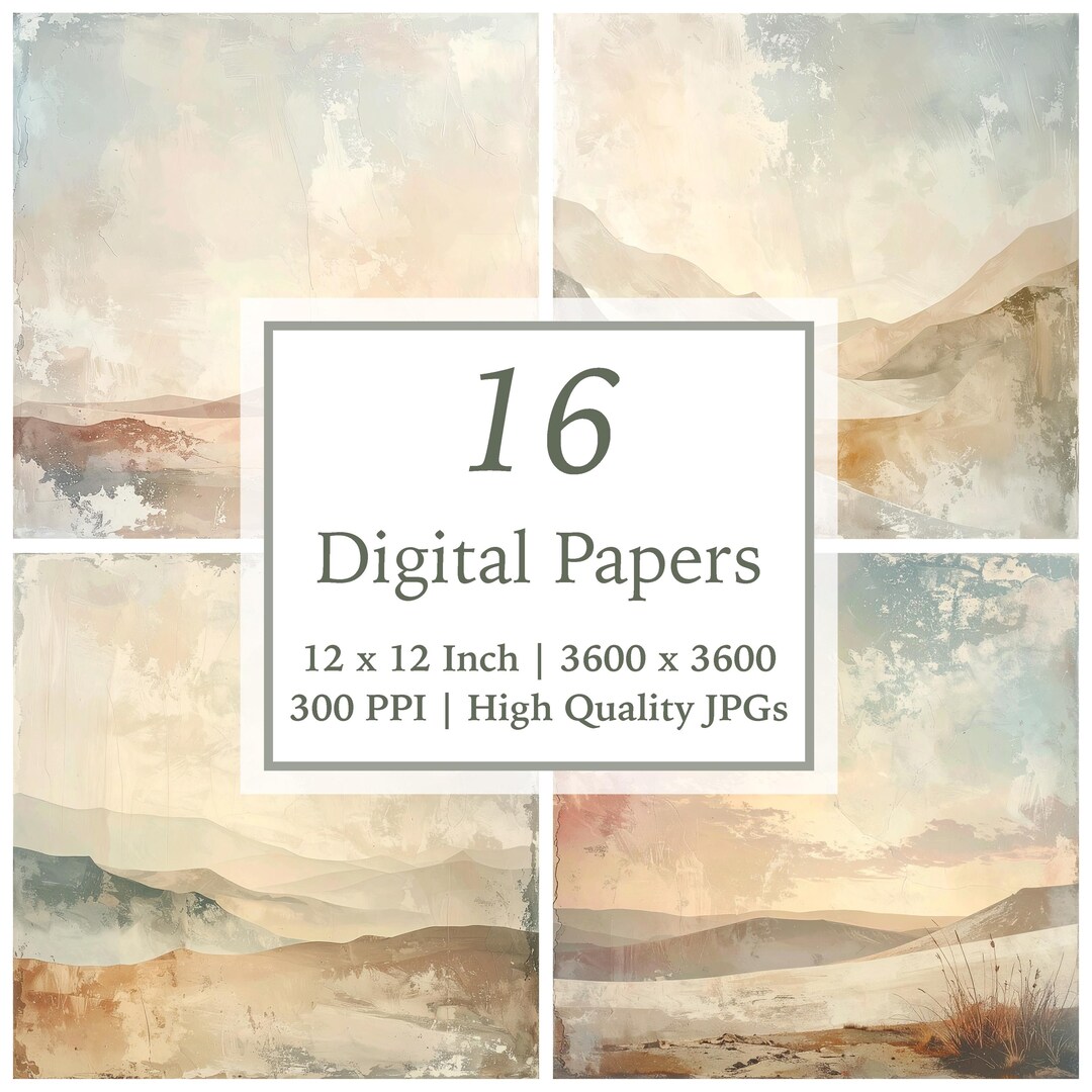 Pastel Landscape Digital Paper Pack: Abstract Scenic Backgrounds (12x12 ...