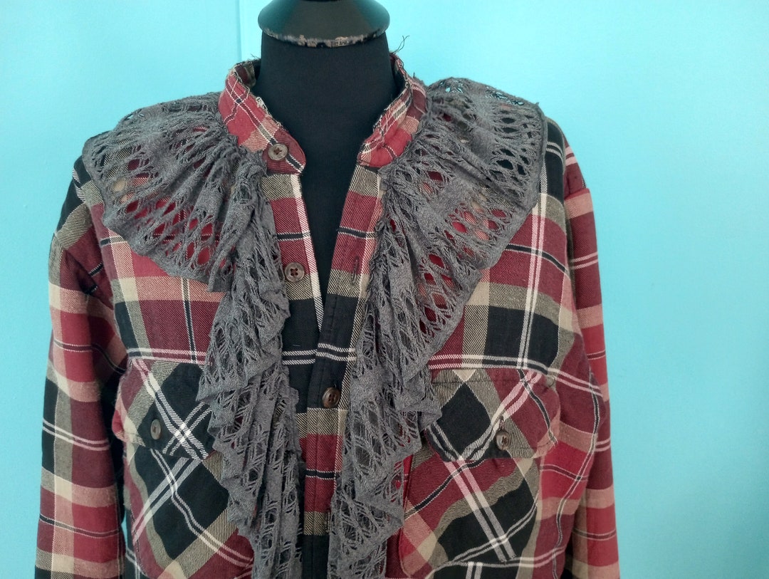 MAGENTA Purple, Black & Gray QUILTED Plaid Flannel Jacket Cottagecore ...