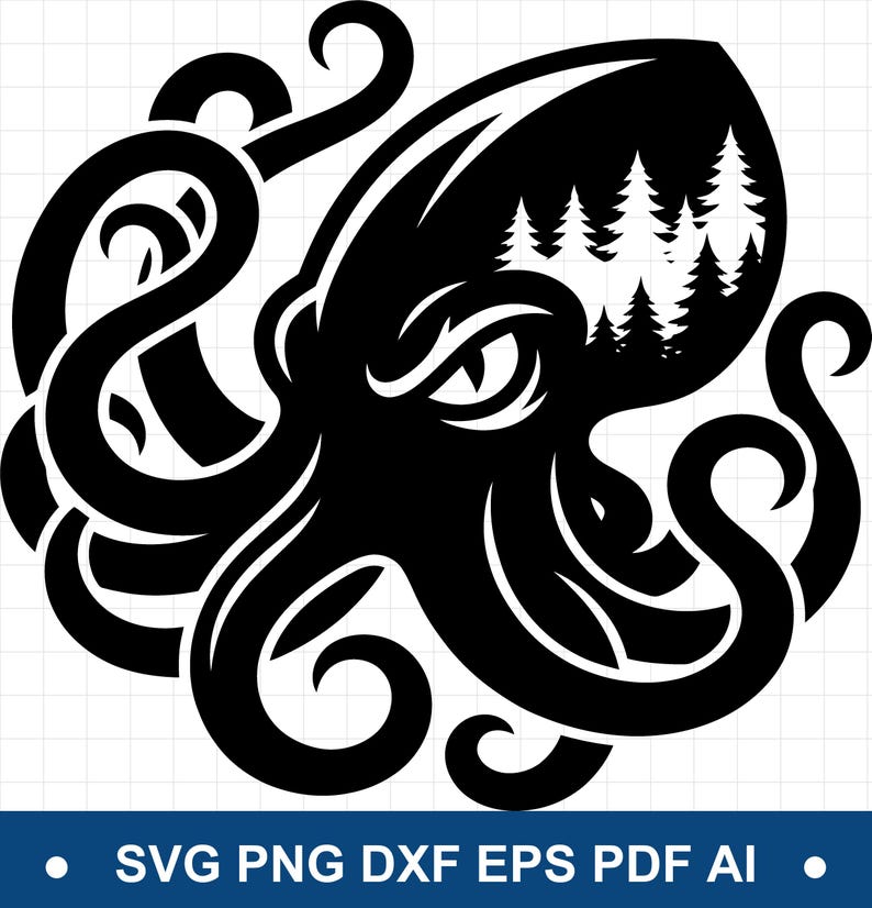 Octopus Mountain SVG PNG | Kraken Forest Vector | Deep Sea Diamond ...