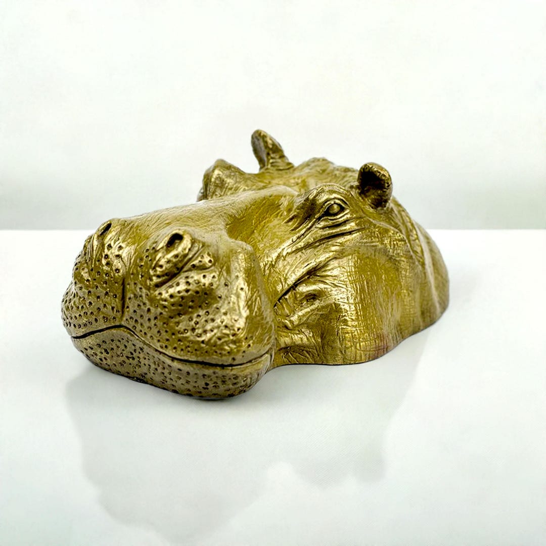 Brass Resin Hippo Head Sculpture - Unique Indoor Animal Art - Modern ...
