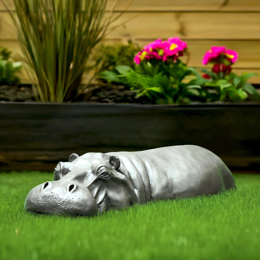 Resin Hippo Garden Sculpture: Metallic Finish Patio Decor - Gardener ...
