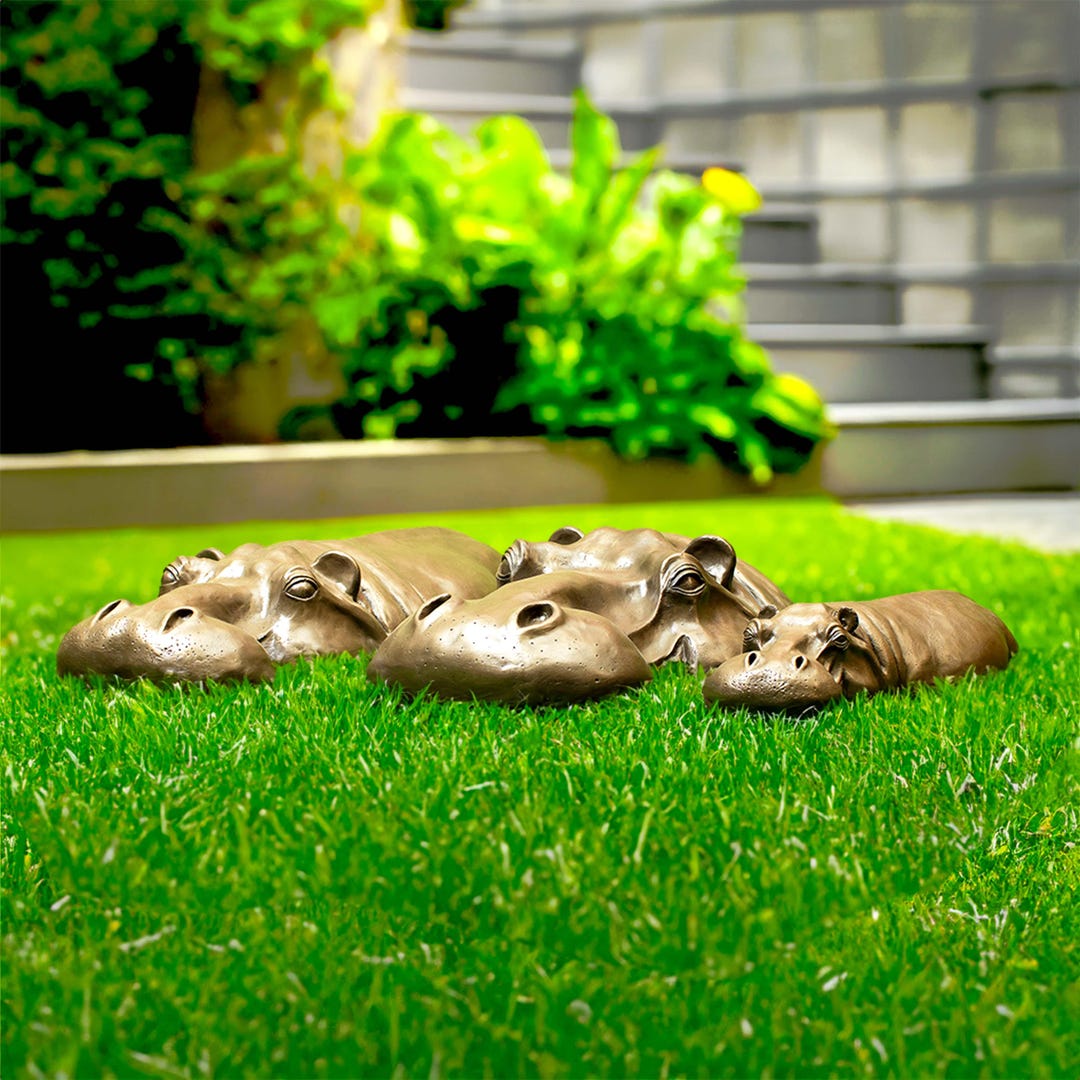 Resin Hippo Garden Sculptures: Real Bronze Finish, Set of 3 - Etsy
