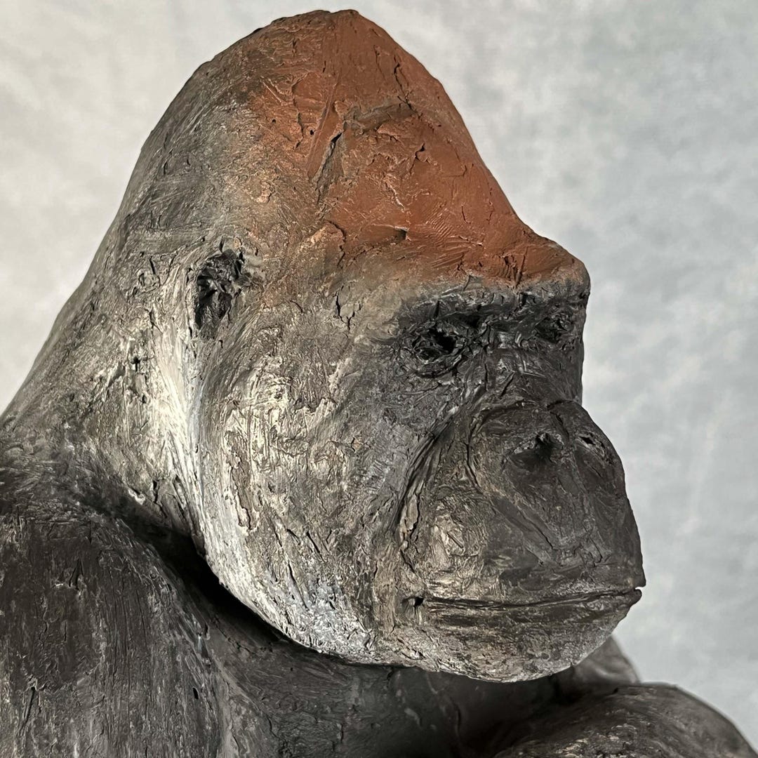 Hand-painted Gorilla Sculpture Cast in Plaster Large Living Room Decor ...