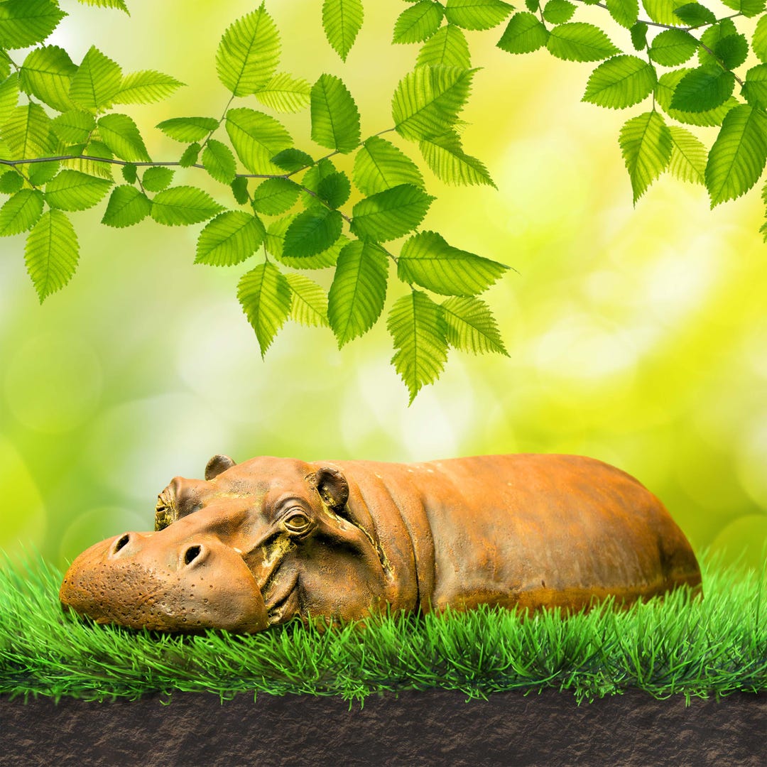 Resin Hippo Garden Decor Handmade Hippopotamus Sculpture Unique Garden ...