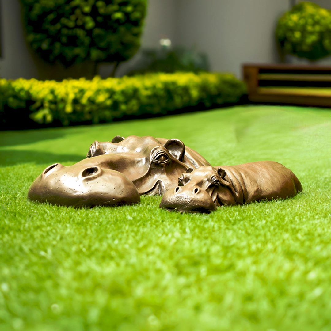 Resin Hippo Garden Sculpture Pair: Bronze Finish Wildlife Decor - Etsy