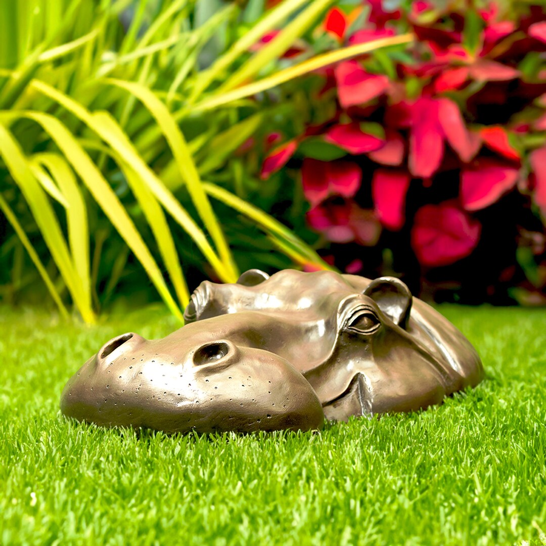 Resin Hippopotamus Head Sculpture: Bronze Finish Garden Decor - Etsy UK