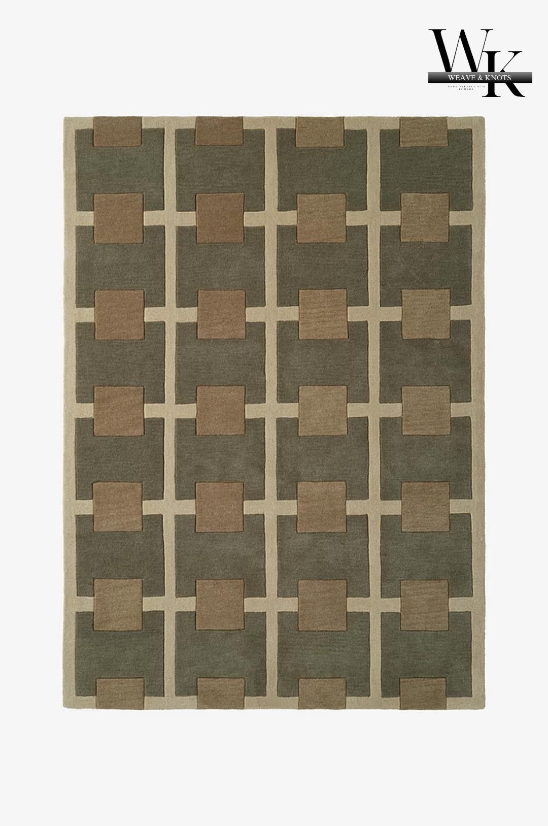 Modern Grid Tufted Wool Rug – Geometric Square Pattern Carpet for ...