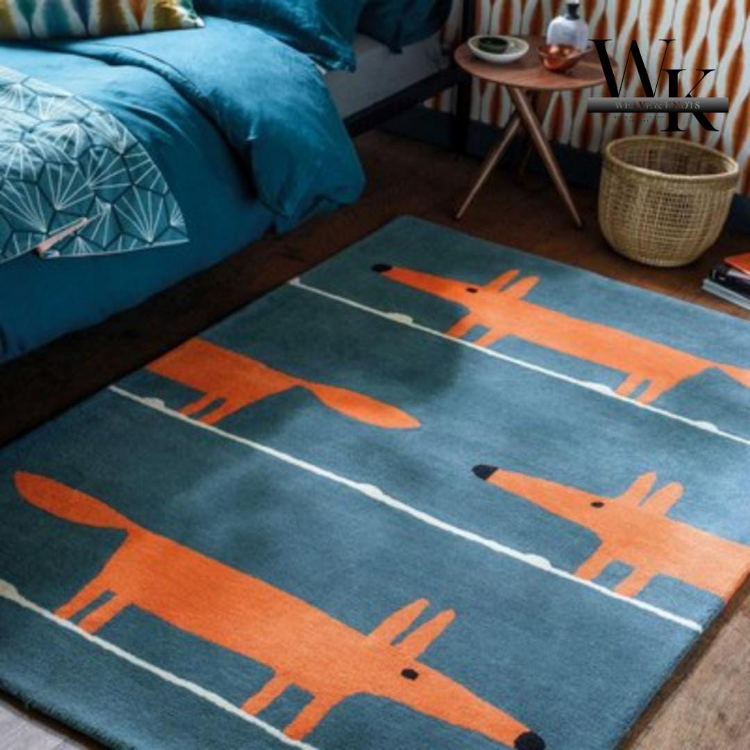 Nordic Fox Design Hand-tufted Wool Rug – Minimal Animal Pattern Area ...