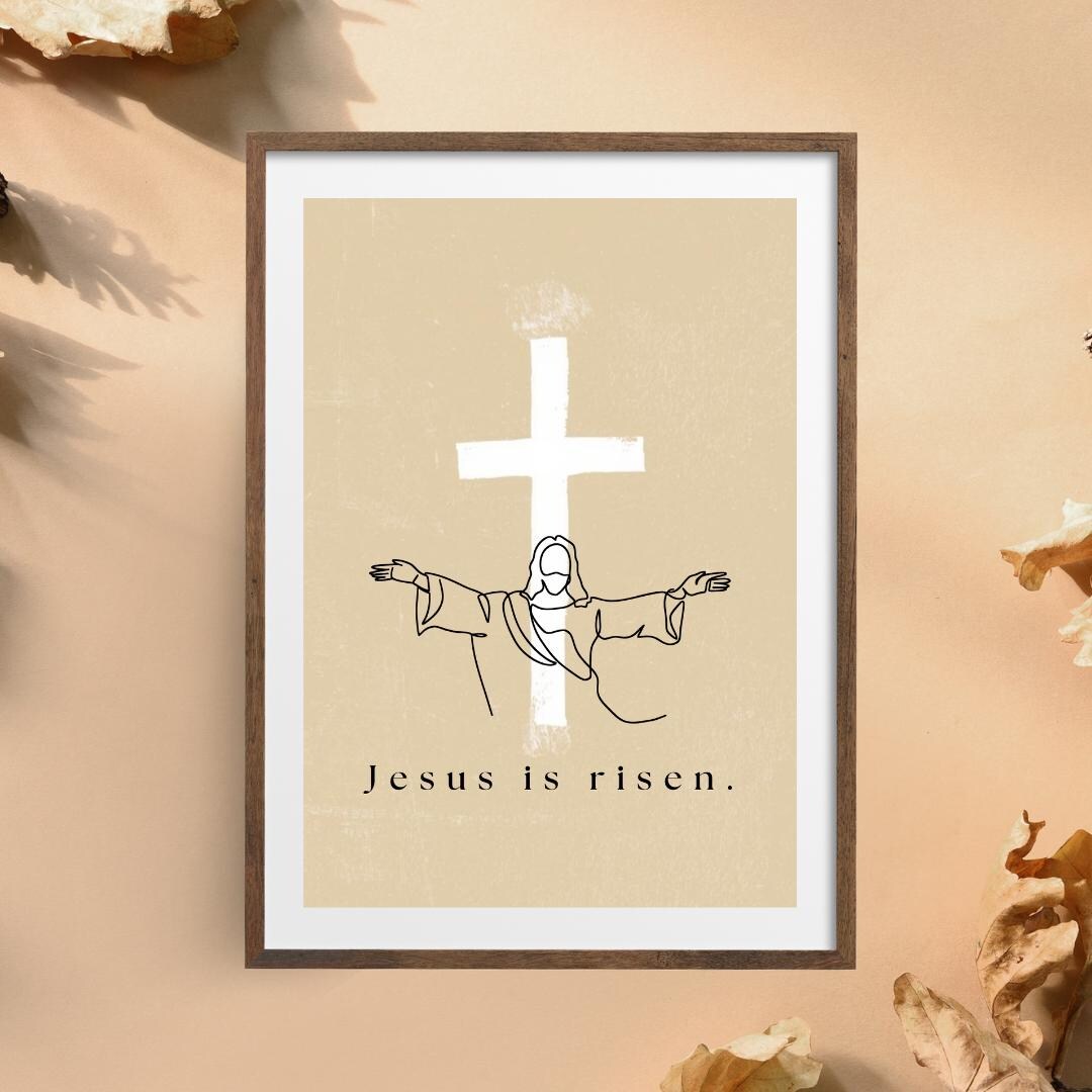 Jesus is Risen Print | Minimalist Line Art, Christian Wall Art (digital ...